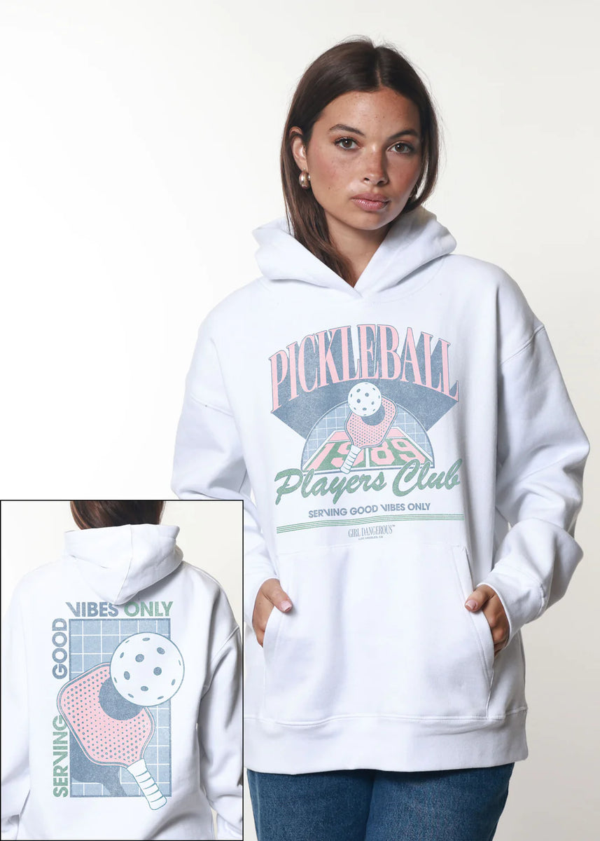Pickleball Players Club White Oversized Hoodie | Girl Dangerous – Belle ...